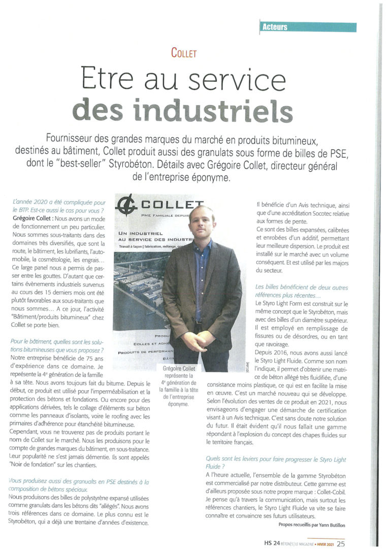 Entretien dans Béton magazine - Solutions industrielles - Collet SAS
